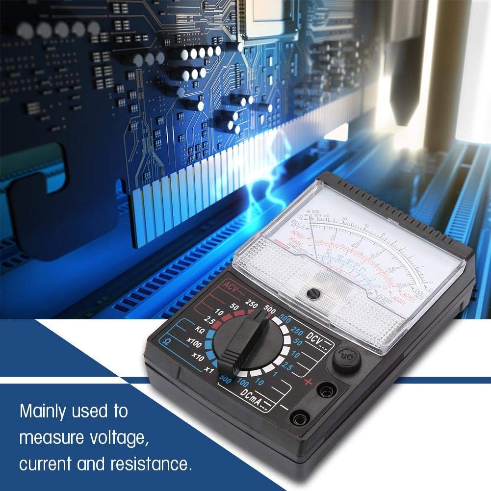 Analog Multimeter, 7 Function 18 Range, Handheld AC/DC 500V Voltmeter 500 mA DC Ammeter, Ohmmeter Decibels Resistance Capacitor Meter Powermeter with Test Leads