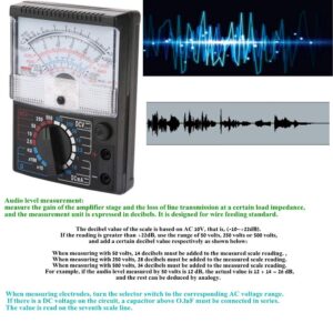 Analog Multimeter, 7 Function 18 Range, Handheld AC/DC 500V Voltmeter 500 mA DC Ammeter, Ohmmeter Decibels Resistance Capacitor Meter Powermeter with Test Leads