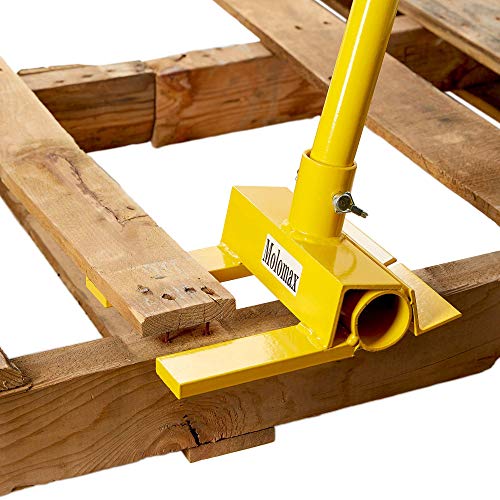 Pallet Buster Deluxe with Nail Cutting Pliers | 41" Collapsible Handle - Deck Wrecker - Best Wrecking Bar for Breaking Pallets - Steel Head - 2 Secure Locking Pins - Yellow - Molomax