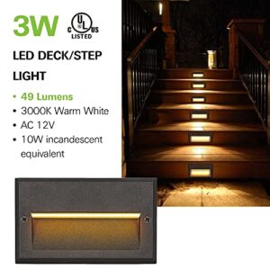 Hykolity Low Voltage LED Landscape Deck Light, 3W 49LM 12V Wired for Outdoor Yard Lawn Step and Stair Lighting, Die-cast Aluminum Construction, 10-Watt Equivalent, 15-Year Lifespan, 6 Pack