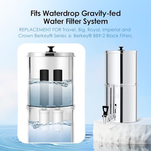 Waterdrop NSF/ANSI 42&372 Standard Gravity Water Filter, Replacement for Berkey® BB9-2 Black Filters & PF-2® Fluoride Filters, Berkey® Gravity Water Filter System and Waterdrop King Tank Series