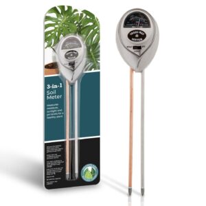 houseplant resource center soil meter - 3 in 1 ph, moisture, light tester for house plants, pothos, monstera - indoor and outdoor plant hydrometer, compact, easy to use, no batteries