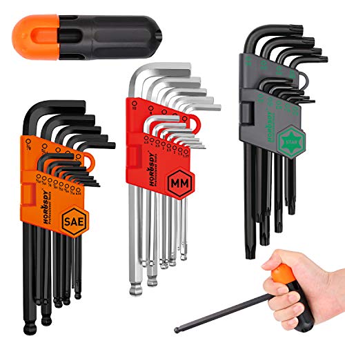 HORUSDY Allen Wrenches Sets | 35-Piece Hex Key Set | SAE and Metric Allen Key Set | Allen Wrench | Ball End Hex | Torx Key | Chrome Vanadium Steel