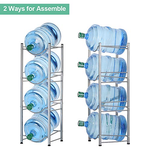 4-Tier Water Bottle Holder Water Jug Rack - 5 Gallon Water Bottle Storage Rack Jug Holder - Heavy Duty Bottle Buddy, Silver