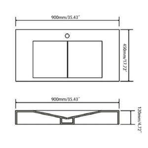 Weibath 35 Inch Wall-Mount Rectangular Floating Sink 35" Solid Surface Stone Resin Bathroom V-Shaped Sink (Glossy White)