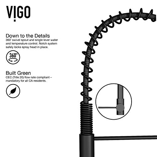 VIGO VG02032MBK2 22" H Laurelton Single-Handle with Pull-Down Sprayer Kitchen Faucet with Soap Dispenser in Matte Black