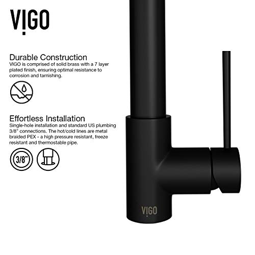 VIGO VG02032MBK2 22" H Laurelton Single-Handle with Pull-Down Sprayer Kitchen Faucet with Soap Dispenser in Matte Black