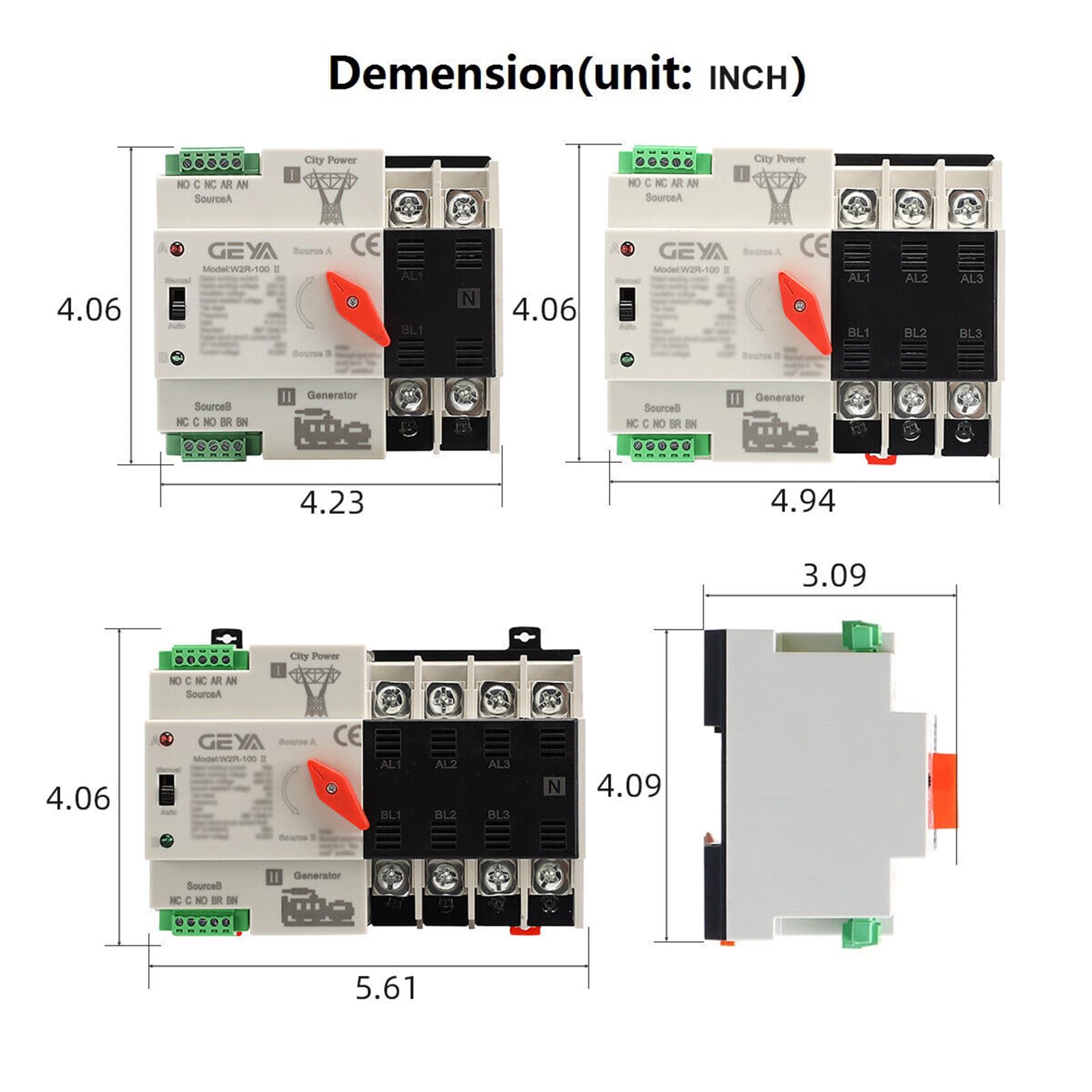 GAEYAELE Automatic Transfer Switch Three Phase ATS 63A 110V Power Transfer Switch Din Rail Mounted Controller Electrical Type(W2R 3P 63A 110V)