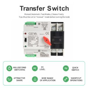 GAEYAELE Automatic Transfer Switch Three Phase ATS 63A 110V Power Transfer Switch Din Rail Mounted Controller Electrical Type(W2R 3P 63A 110V)