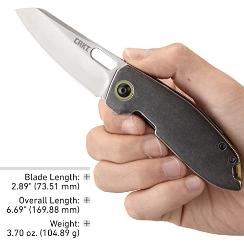 CRKT Sketch EDC Folding Pocket Knife: Urban Everyday Carry Utility Knife, Satin Sheepsfoot Blade, Thumb Slot Open, Stainless Steel Handle, Green Backspacer and Pivot Collar, Pocket Clip 2550