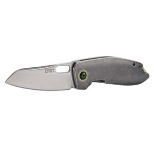 CRKT Sketch EDC Folding Pocket Knife: Urban Everyday Carry Utility Knife, Satin Sheepsfoot Blade, Thumb Slot Open, Stainless Steel Handle, Green Backspacer and Pivot Collar, Pocket Clip 2550