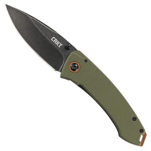 columbia river knife & tool tuna edc pocket knife: everyday carry utility folder, plain edge drop point blade with frame lock, thumbstud open, black stonewash finish, olive green handle 2520