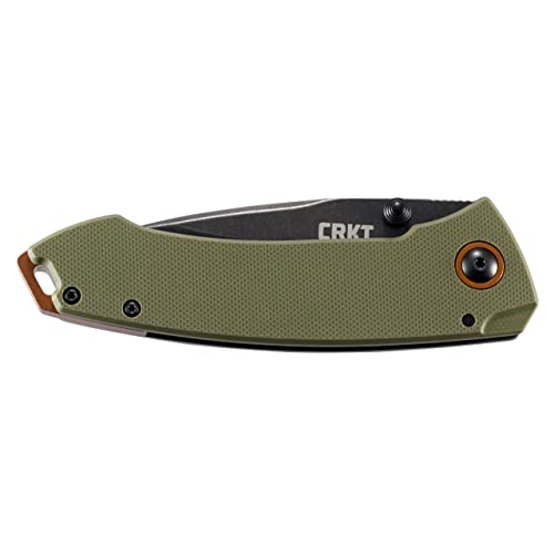 COLUMBIA RIVER KNIFE & TOOL Tuna EDC Pocket Knife: Everyday Carry Utility Folder, Plain Edge Drop Point Blade with Frame Lock, Thumbstud Open, Black Stonewash Finish, Olive Green Handle 2520