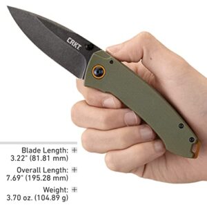 COLUMBIA RIVER KNIFE & TOOL Tuna EDC Pocket Knife: Everyday Carry Utility Folder, Plain Edge Drop Point Blade with Frame Lock, Thumbstud Open, Black Stonewash Finish, Olive Green Handle 2520