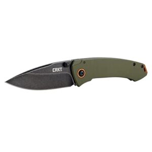 COLUMBIA RIVER KNIFE & TOOL Tuna EDC Pocket Knife: Everyday Carry Utility Folder, Plain Edge Drop Point Blade with Frame Lock, Thumbstud Open, Black Stonewash Finish, Olive Green Handle 2520