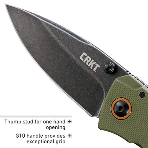 COLUMBIA RIVER KNIFE & TOOL Tuna EDC Pocket Knife: Everyday Carry Utility Folder, Plain Edge Drop Point Blade with Frame Lock, Thumbstud Open, Black Stonewash Finish, Olive Green Handle 2520