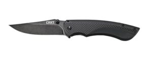 crkt burnout edc folding pocket knife: everyday carry folder with frame lock, drop point blade, black stonewash finish, thumbstud, assisted opening, carbon fiber and g10 handle 4123k