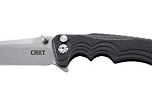 Columbia River Knife & Tool BT Fighter EDC Folding Pocket Knife: Everyday Carry, Tanto Blade with Stonewash Finish, Button Lock, Glass Reinforced Fiber Handle, Deep Carry Pocket Clip 5225