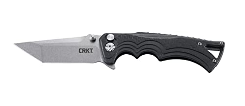 Columbia River Knife & Tool BT Fighter EDC Folding Pocket Knife: Everyday Carry, Tanto Blade with Stonewash Finish, Button Lock, Glass Reinforced Fiber Handle, Deep Carry Pocket Clip 5225