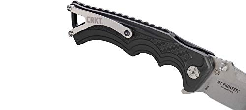 Columbia River Knife & Tool BT Fighter EDC Folding Pocket Knife: Everyday Carry, Tanto Blade with Stonewash Finish, Button Lock, Glass Reinforced Fiber Handle, Deep Carry Pocket Clip 5225