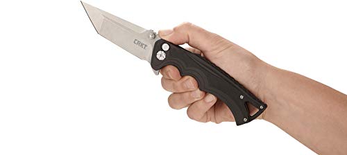 Columbia River Knife & Tool BT Fighter EDC Folding Pocket Knife: Everyday Carry, Tanto Blade with Stonewash Finish, Button Lock, Glass Reinforced Fiber Handle, Deep Carry Pocket Clip 5225