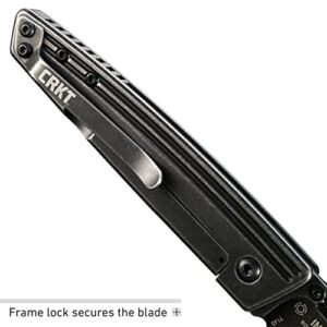 CRKT Inara EDC Folding Pocket Knife: Low Profile Gentleman's Knife, Everyday Carry Pocket Knife with Liner Lock, Black Stonewash Finish, G10 Handle, Pocket Clip 7140