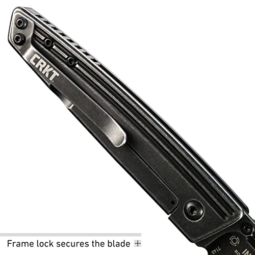 CRKT Inara EDC Folding Pocket Knife: Low Profile Gentleman's Knife, Everyday Carry Pocket Knife with Liner Lock, Black Stonewash Finish, G10 Handle, Pocket Clip 7140