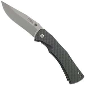 crkt xan edc folding pocket knife: everyday carry plain edge folder with frame lock, clip point blade with bead blast finish, carbon fiber and g10 handle 2085