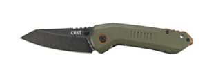 columbia river knife & tool overland edc pocket knife: everyday carry utility folder, plain edge sheepsfoot blade with frame lock, thumbstud open, stonewash finish, olive green handle, 6280