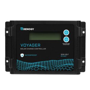 renogy voyager 20a 12v/24v pwm waterproof solar charge controller w/ lcd display for agm, gel, flooded and lithium battery, used in rvs, trailers, boats, yachts, voyager 20a