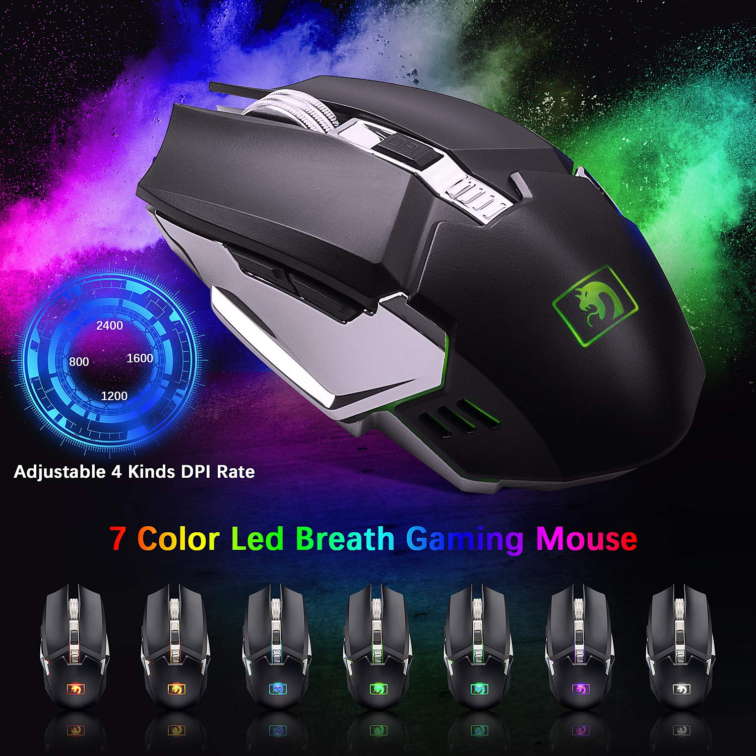 Wireless Gaming Keyboard and Mouse, Rechargeable, Rainbow Backlit with 3800mAh Battery Metal Panel,Mechanical Feel Keyboard and 7 Color Mute Mouse for Windows Computer Gamers