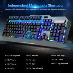 Wireless Gaming Keyboard and Mouse, Rechargeable, Rainbow Backlit with 3800mAh Battery Metal Panel,Mechanical Feel Keyboard and 7 Color Mute Mouse for Windows Computer Gamers