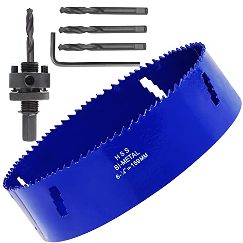 LANIAKEA 6.25 Hole Saw 6-1/4" Bi-Metal Hole Saw 159MM M42 Annular Hole Cutter HSS Variable Tooth Pitch Holesaw Set with Arbor Blue for Home DIYer