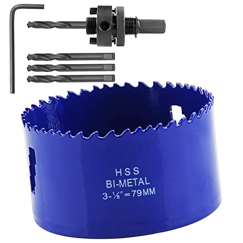 LANIAKEA 3-1/8-Inch Bi-Metal Hole Saw 79MM M42 Annular Hole Cutter HSS Variable Tooth Pitch Holesaw Set with Arbor Blue for Home DIYer