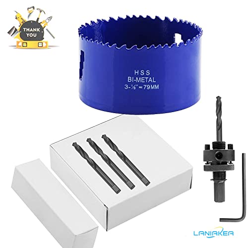 LANIAKEA 3-1/8-Inch Bi-Metal Hole Saw 79MM M42 Annular Hole Cutter HSS Variable Tooth Pitch Holesaw Set with Arbor Blue for Home DIYer