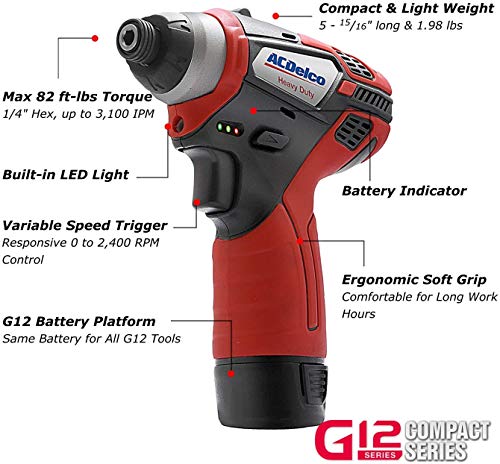 ACDelco G12 Series 3-Tool Cordless Combo 2-Speed Drill/Driver+ Impact Driver + Ratchet Wrench, 2-battery, ARW1208-K10