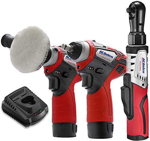 ACDelco G12 Series 3-Tool Combo, 3/8" Brushless Ratchet Wrench & 2-speed Polisher & 3/8" Impact Wrench, 2-battery, ARW1208-K13