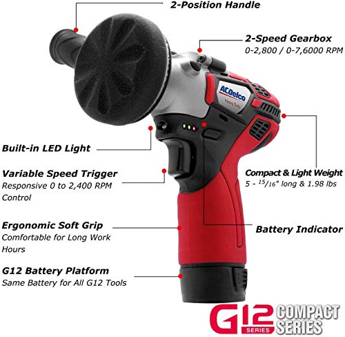 ACDelco G12 Series 3-Tool Combo, 3/8" Brushless Ratchet Wrench & 2-speed Polisher & 3/8" Impact Wrench, 2-battery, ARW1208-K13