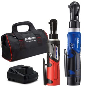 acdelco arw1209-k9 g12 series 12v li-ion cordless ¼” & 3/8” ratchet wrench combo tool kit with canvas bag