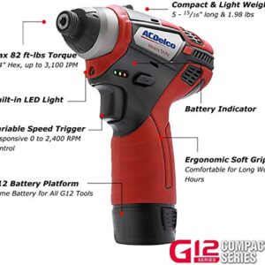 ACDelco G12 Series 3-Tool Cordless Combo 3/8" Brushless Ratchet Wrench + 2-Speed Drill/Driver+ Impact Driver, 2-battery, ARW12103-K11