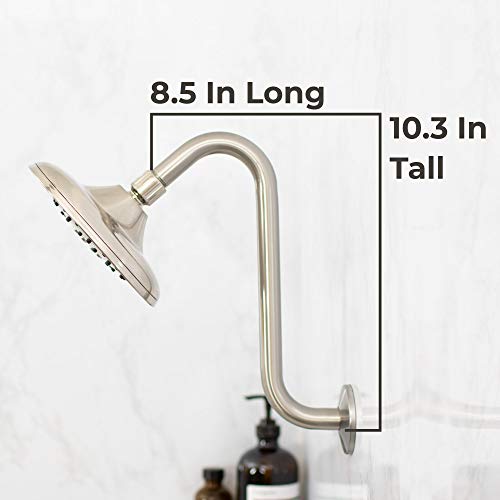 12 Inch Shower Head Extension Arm by JSJacksonSupplies S Shaped Design Extender High Rise Curved Style with Flange Stainless Steel Long Goose Neck Curve Standard 1/2" Connection Brushed Nickel Finish