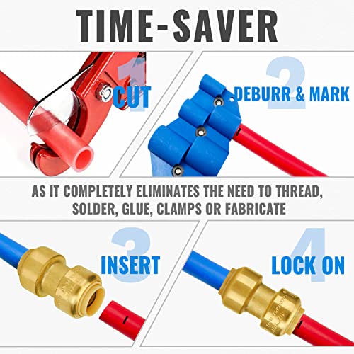 SUNGATOR Fittings 1/2 Inch, Pushfit Plumbing Fittings 1/2 Inch, Push 1/2 Inch Coupling Fittings, No Lead Brass Push to Connect Fittings for Pex, Copper, CPVC, with 1 Disconnect Clip, Pack of 12