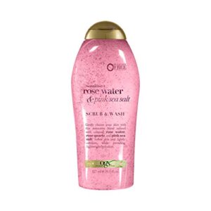 ogx pink sea salt & rosewater gentle soothing body scrub, light exfoliating body wash, sulfate-free, 19.5 ounce, 1.0 count