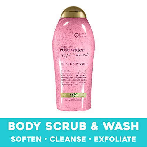 OGX Pink Sea Salt & Rosewater Gentle Soothing Body Scrub, Light Exfoliating Body Wash, Sulfate-Free, 19.5 Ounce, 1.0 Count