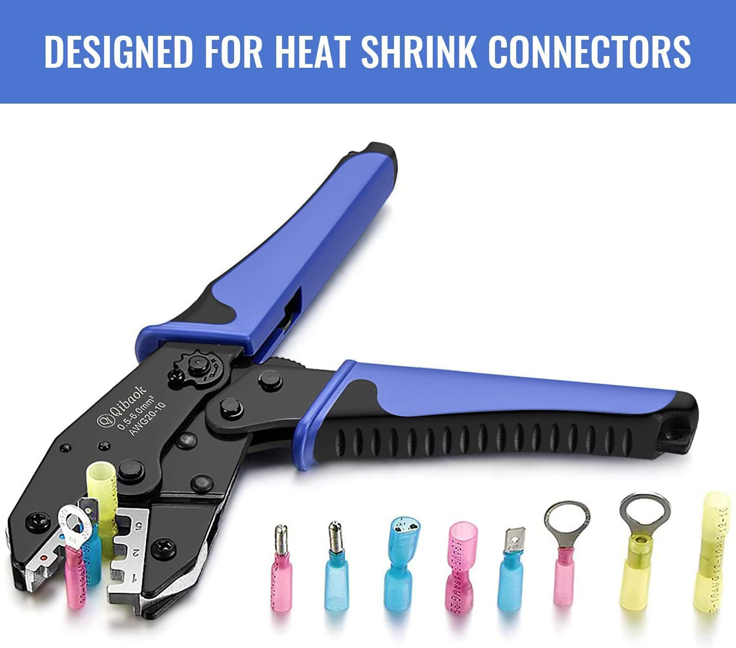 Qibaok Crimping Tool Ratcheting Wire Crimper for Heat Shrink Connectors Ratchet Terminal Crimper Wire Crimp Tool AWG 22-10