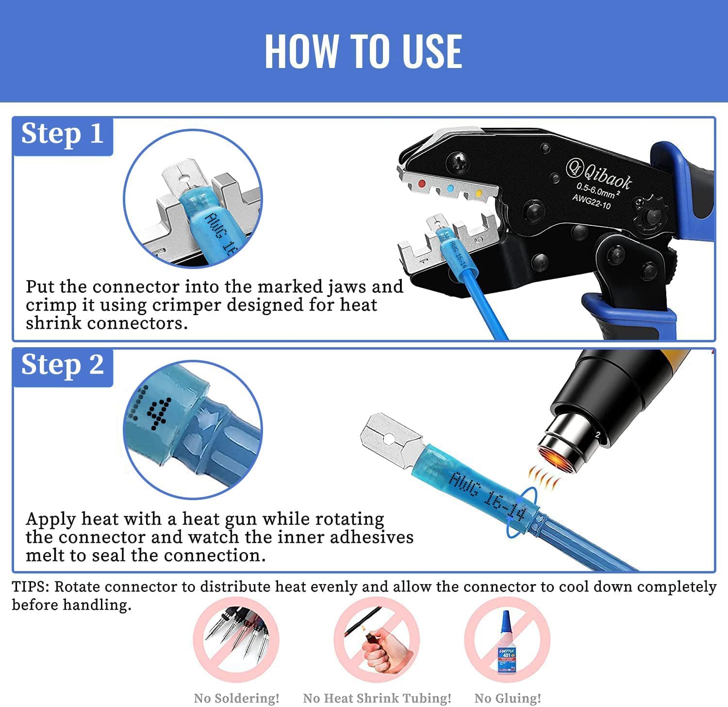 Qibaok Crimping Tool Ratcheting Wire Crimper for Heat Shrink Connectors Ratchet Terminal Crimper Wire Crimp Tool AWG 22-10