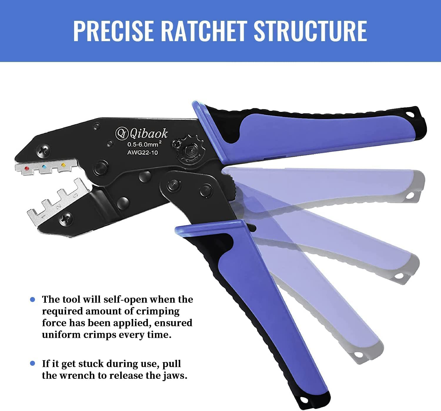 Qibaok Crimping Tool Ratcheting Wire Crimper for Heat Shrink Connectors Ratchet Terminal Crimper Wire Crimp Tool AWG 22-10