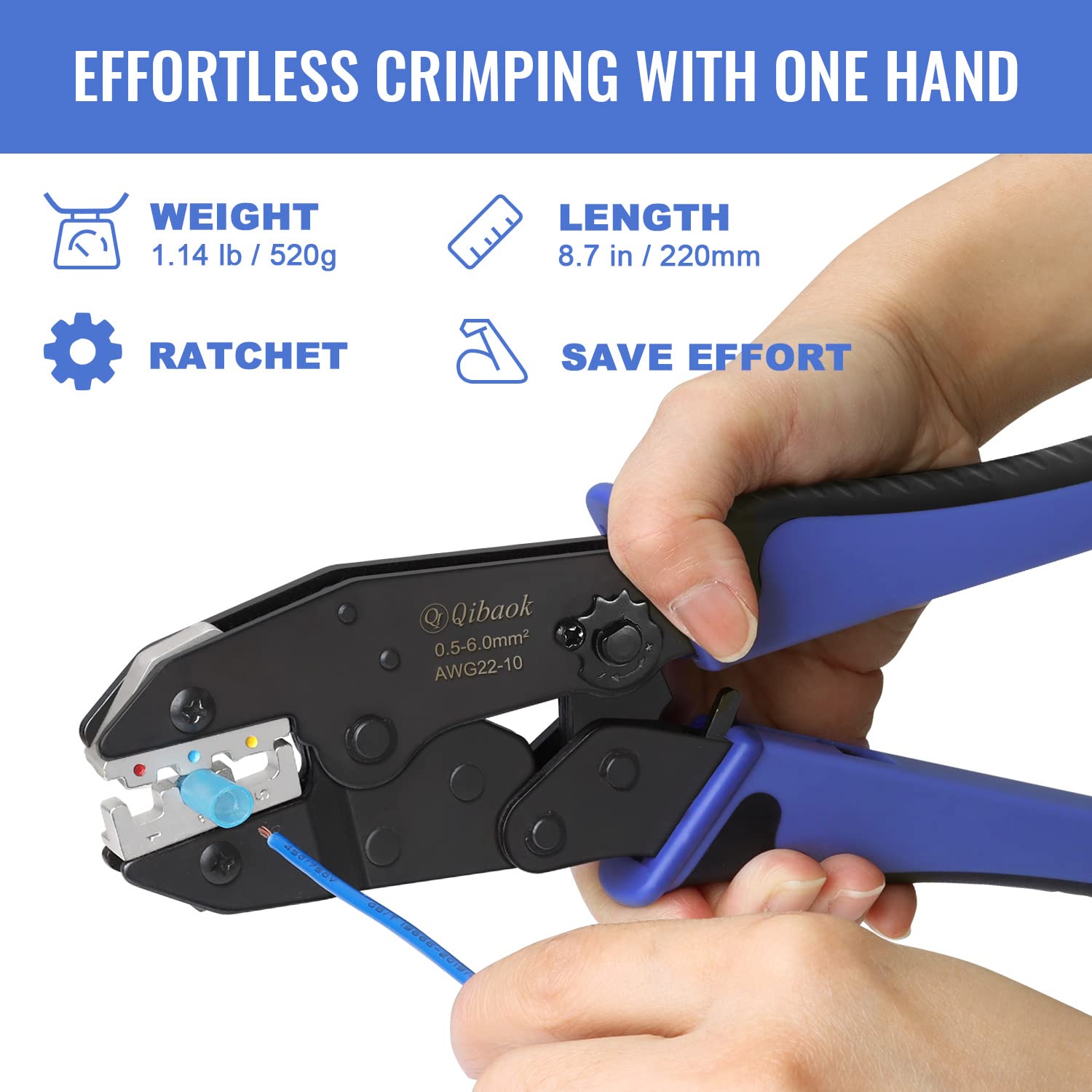 Qibaok Crimping Tool Ratcheting Wire Crimper for Heat Shrink Connectors Ratchet Terminal Crimper Wire Crimp Tool AWG 22-10