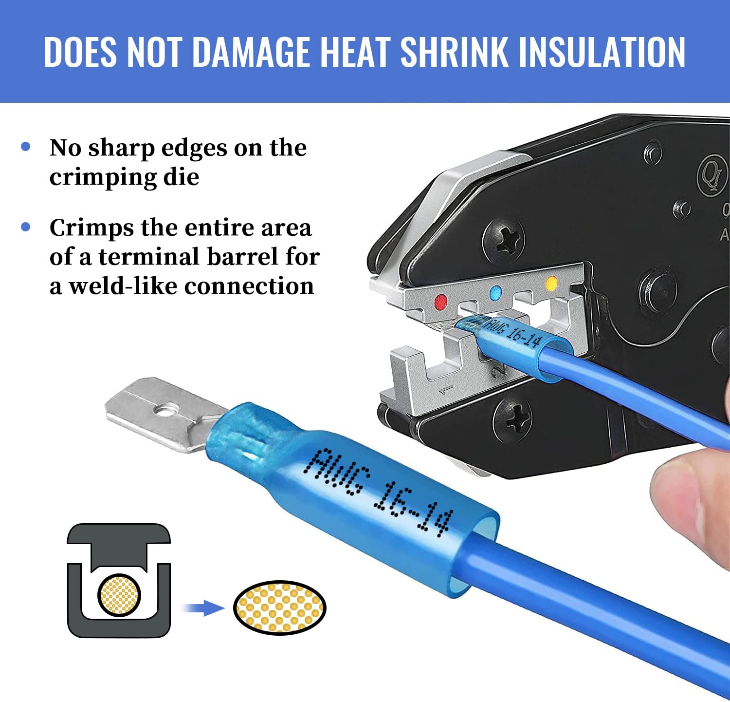 Qibaok Crimping Tool Ratcheting Wire Crimper for Heat Shrink Connectors Ratchet Terminal Crimper Wire Crimp Tool AWG 22-10