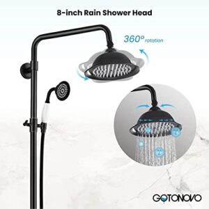 gotonovo Oil Rubbed Bronze Shower Faucet 8 Inch Rainfall Shower Head Set Double Cross Handle Handheld Spray Bathroom Shower System Wall Mount